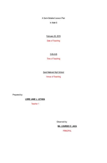 Lesson Plan In Grade 8 Mathematics Probability Q4w6 Docx