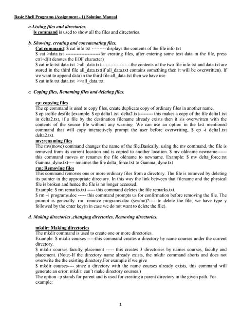 Basic Shell Programs Assignment 1 Solution Manual Pdf