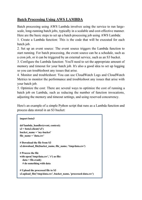 Batch Processing Using Aws Lambda Pdf
