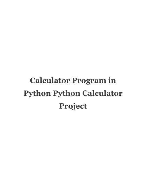 Build A Simple Python Calculator Project Easily Pdf