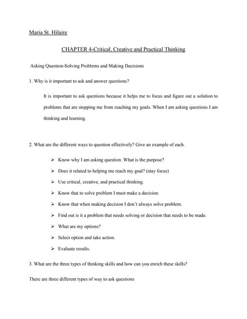 Chapter 4 Critical Creative And Practical Thinking Docx Science