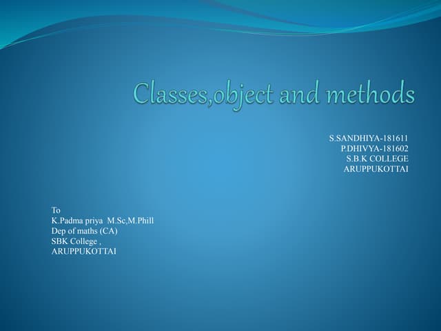 Classes Object And Methods Java Pptx