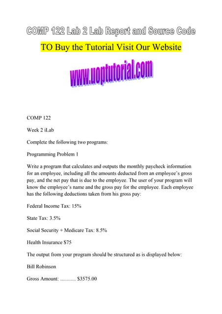 Comp 122 Lab 2 Lab Report And Source Code Doc