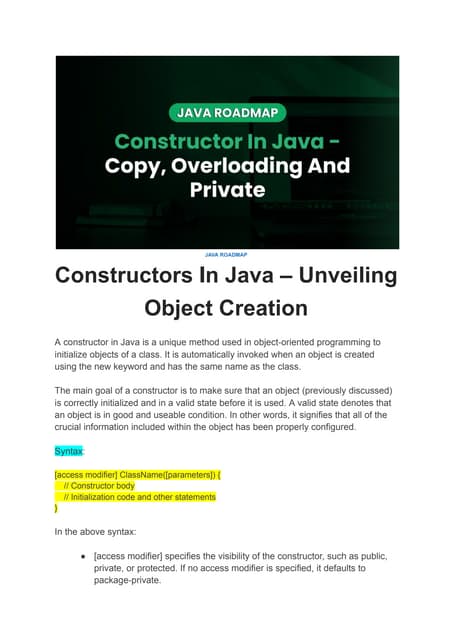 Constructor In Java Pptx