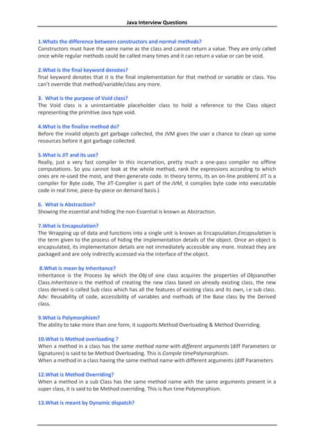 Basic Java Important Interview Questions And Answers To Secure A Job Docx