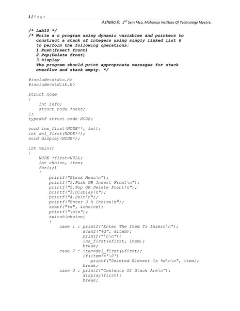 Data Structure Singly Linked List Programs Vtu Exams Pdf