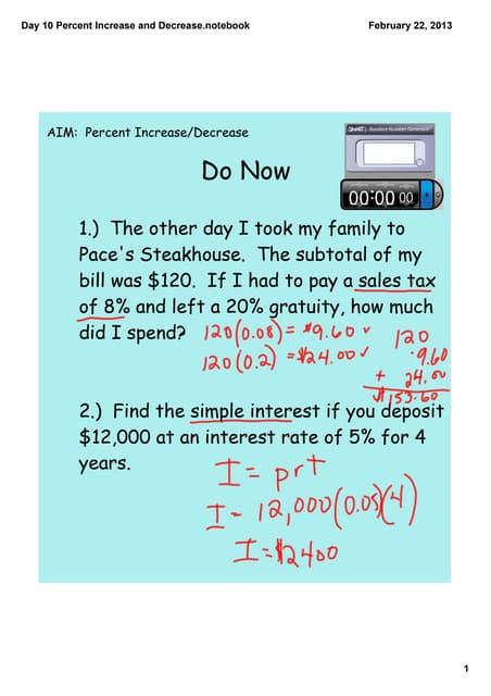 Day 10 Percent Increase And Decrease Pdf