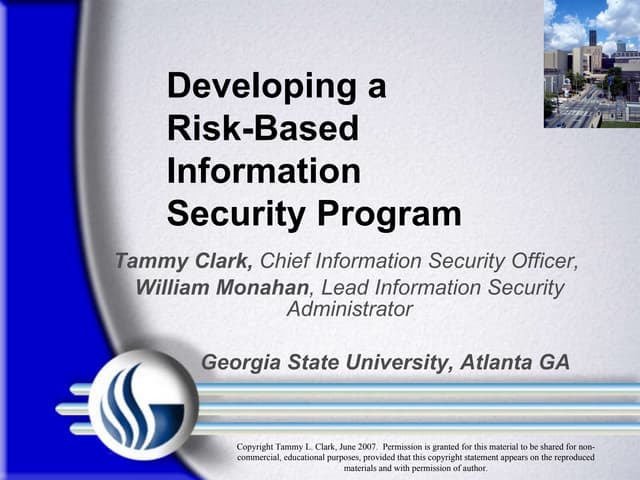 Developing A Risk Based Information Security Program Ppt