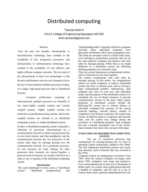 Distributed Computing An Overview Pdf