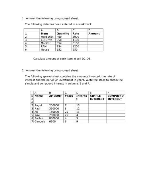 Ms Excel Exercises Pdf