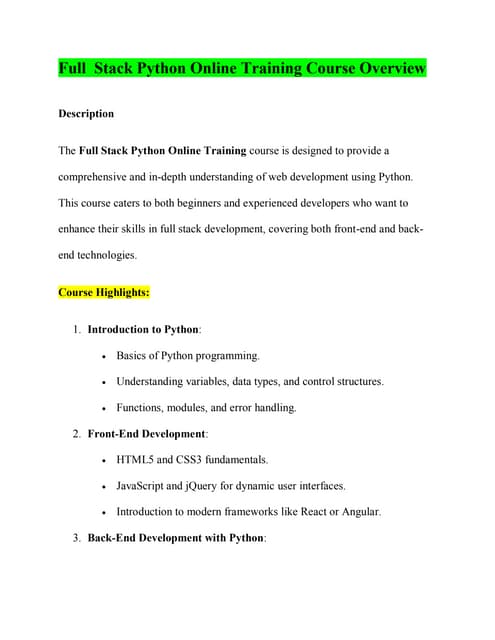 Best Full Stack Python Online Training Course Nareshit Pdf