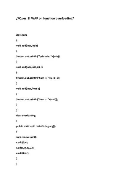 Program On Function Overloading In Java Docx