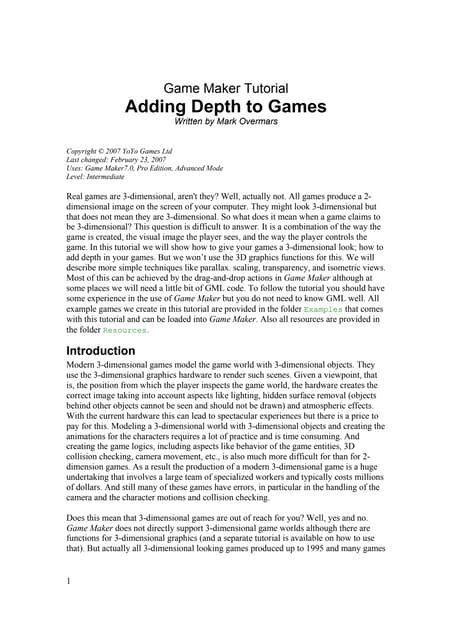 Gm Tutorial Adding Depth Tutorial By Game Maker Pdf