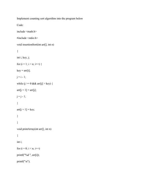 Implement Counting Sort Algorithm Into The Program Below Code Inc Pdf