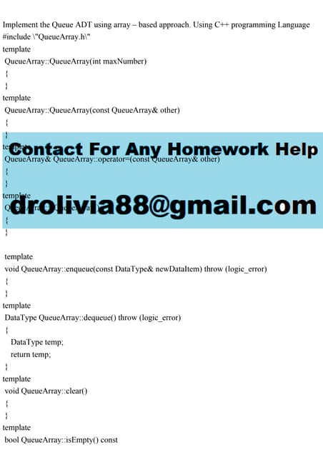Implement The Queue Adt Using Array Based Approach Using C Prog Pdf