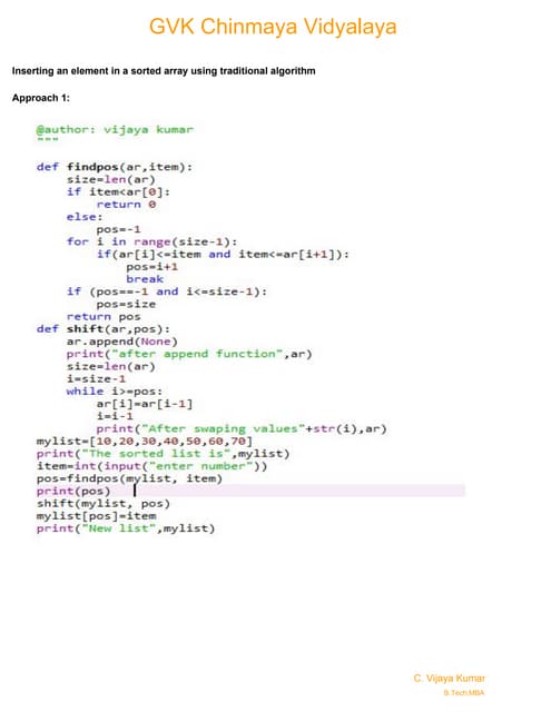 Inserting An Element In A Sorted Array Using Traditional Algorithm Pdf