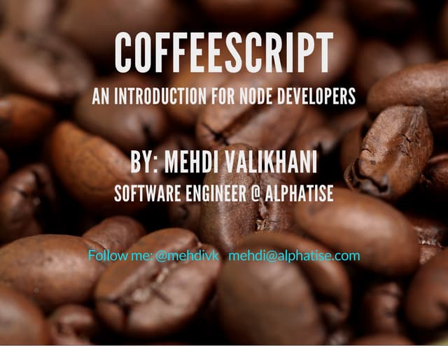 Coffeescript An Introduction For Nodejs Developers Pdf