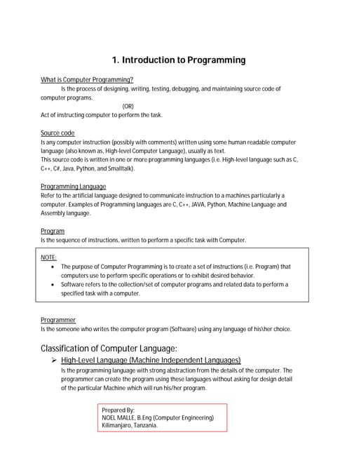 Introduction To Computer Programming Pdf