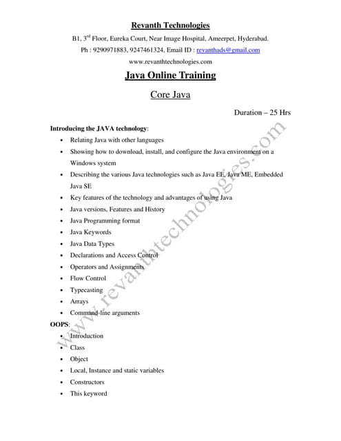 Advanced Java Online Training Pdf