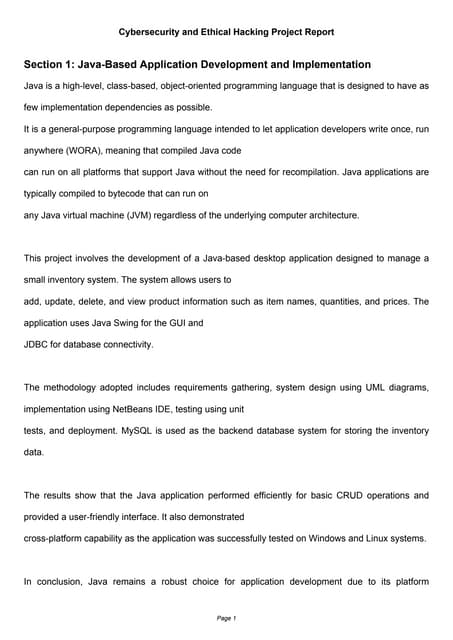 Java Application Development Project Report Pdf