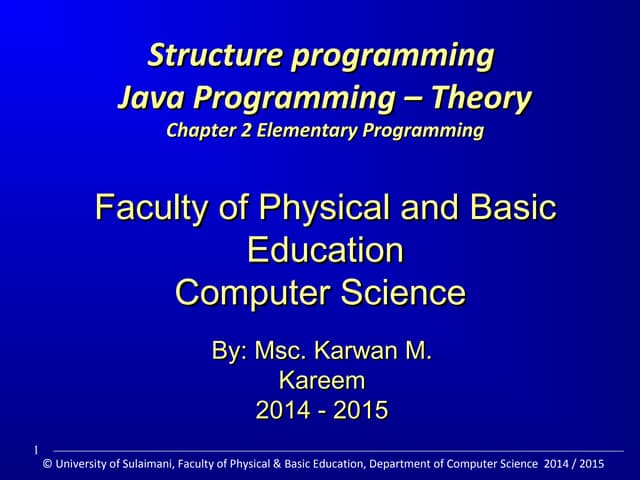 Java Programming Elementary Programming Ppt