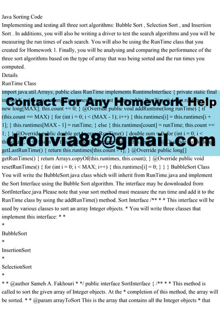 Java Sorting Codeimplementing And Testing All Three Sort Algorithm Pdf