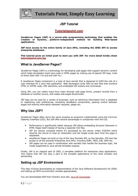 Jsp Tutorial Pdf