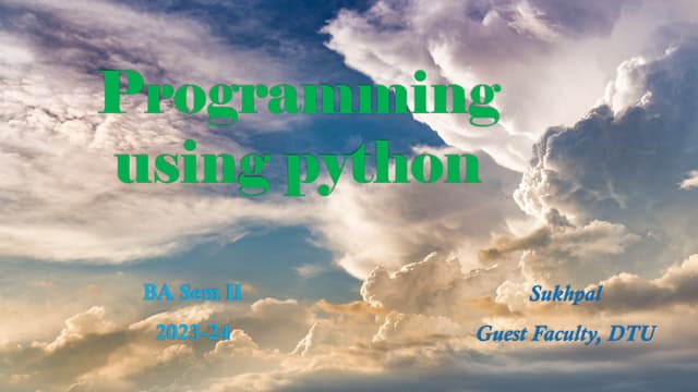 Lacture 1 Programming Using Python Pptx