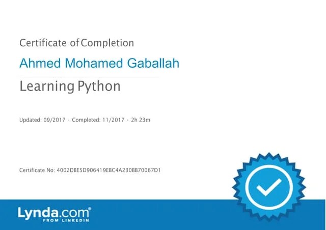 Certificate Of Completion Lynda Learning Python Course Pdf