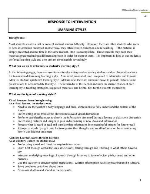 Learning Style Inventory Pdf