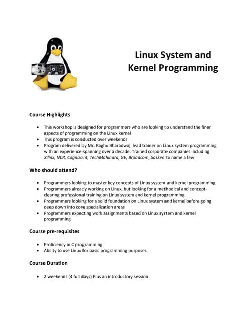 Linux System And Kernel Programming Course Highlights Vedasolutions Pdf