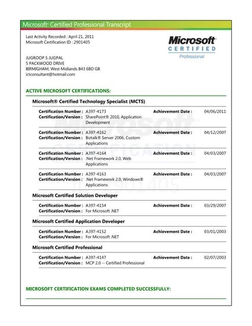 Microsoft Certificationstranscript Pdf