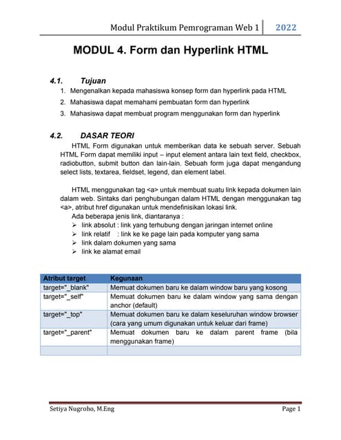 Modul 4 Web Programming Html Form Hyperlink Pdf