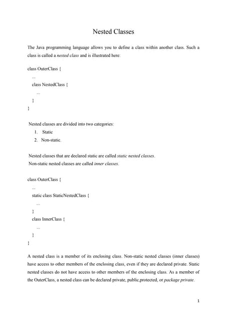 Nested Classes In Java Docx