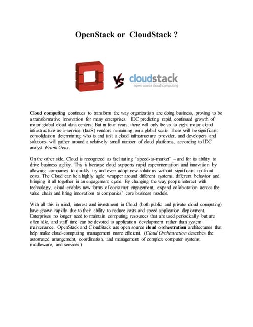 Openstack Or Cloudstack Pdf