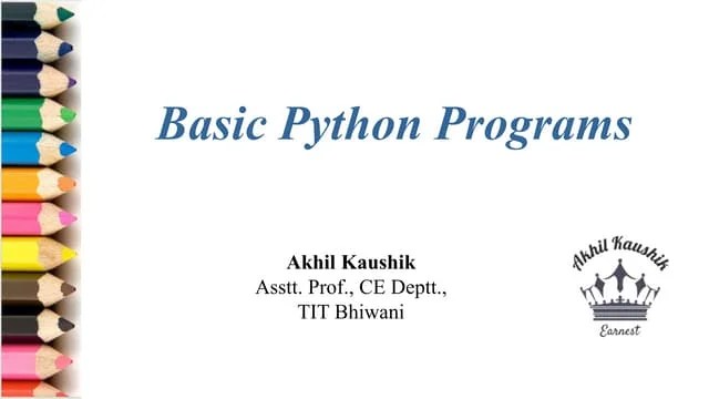 Basic Programs In Python Pptx