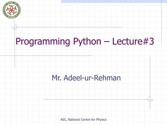 Basics Of Programming Python Lecture 3 Ppt