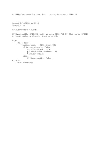 Python Code For Push Button Using Raspberry Pi Pdf Programming