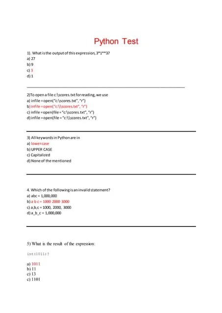 Python Quiz 1 Pptx Programming Languages Computing