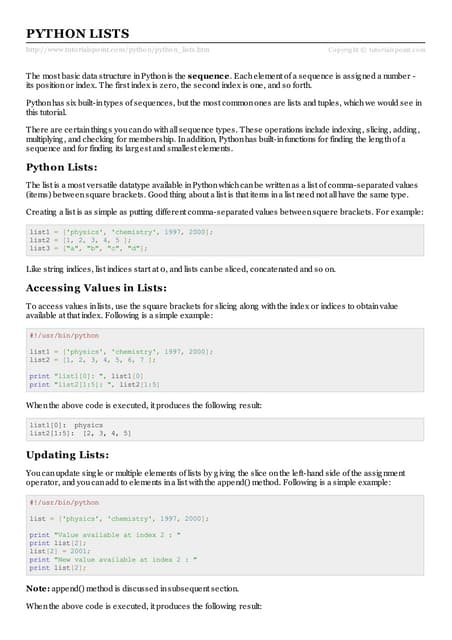 Programming In Python Lists And Its Methods Ppt Programming