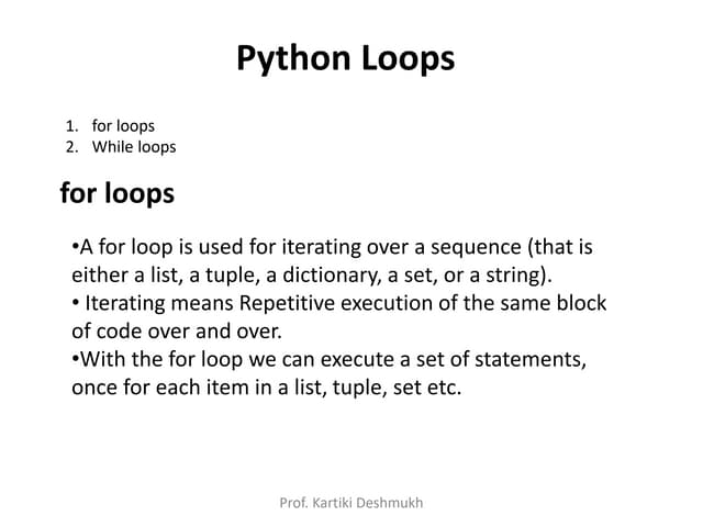Python For And While Loops With Basic Examples Pptx