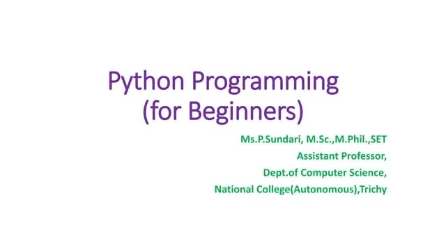 Python Programming For Beginners Pptx