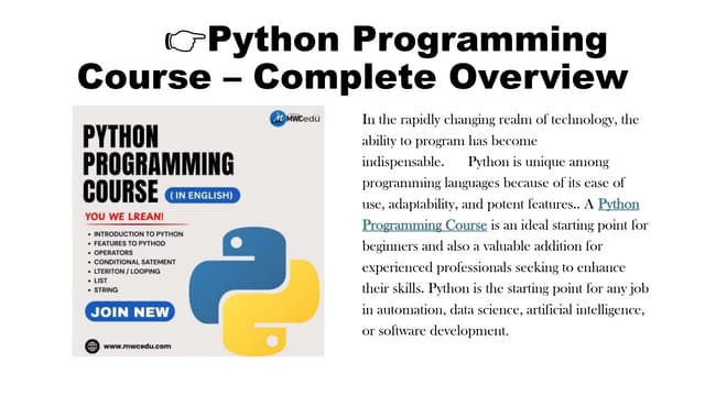 ёясйpython Programming Course тау Complete Overview 3 Ppt