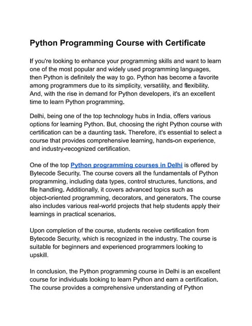 Python Programming Course With Certificate Pdf