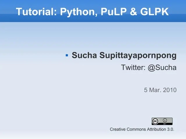 Tutorial Python Pulp And Glpk Pdf