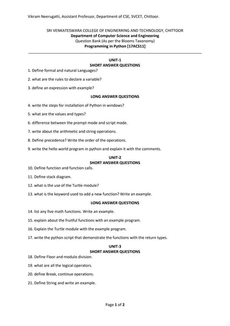 Python Question Bank Pdf