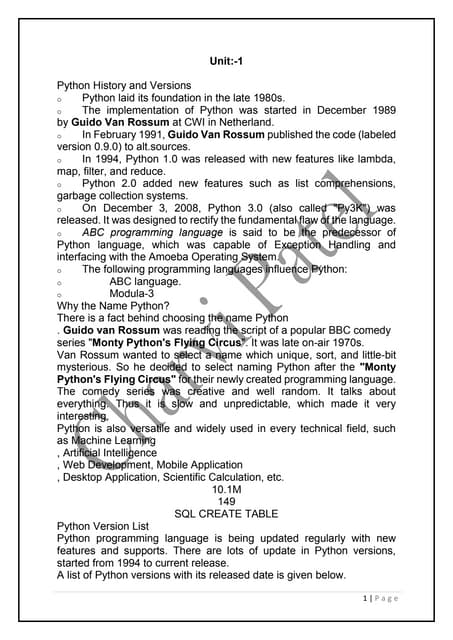 Python Unit1 Pdf