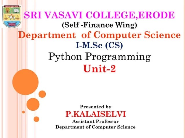 Python Unit 2 M Sc Cs Pdf