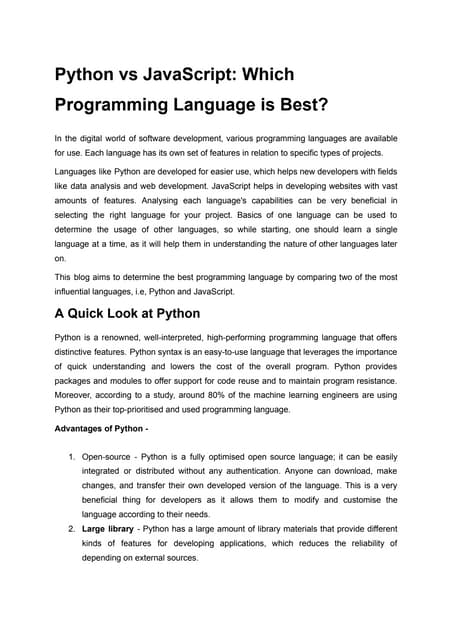 Python Vs Javascript Choose The Right Programming Language For Your