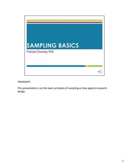 Sampling Basics In Research Methodlogy Pdf